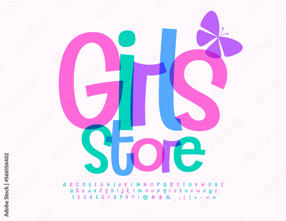 Vector creative logo Girls Store with decorative Butterfly. Playful ...