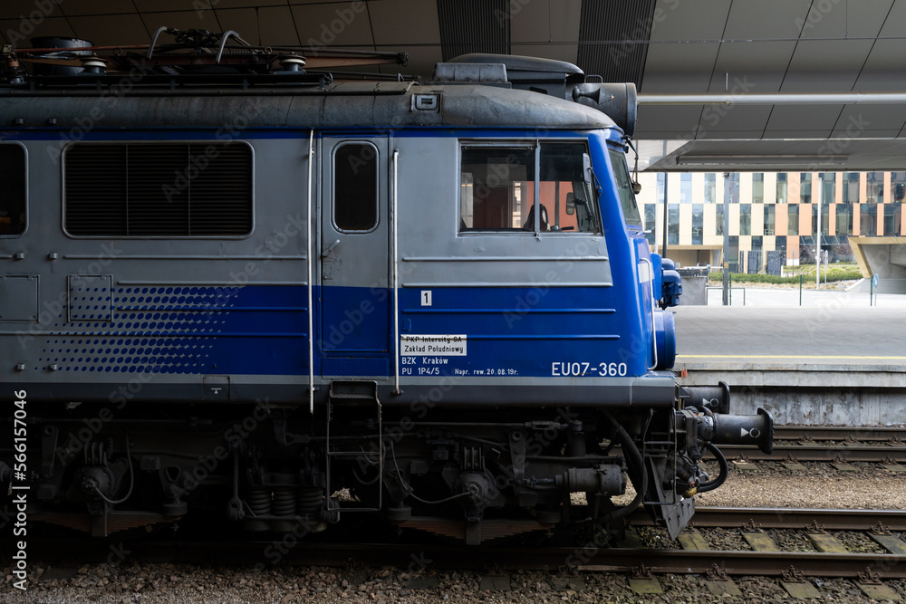 PKP Intercity EU07 electric locomotive. Polish state railways long-distance passenger express ...