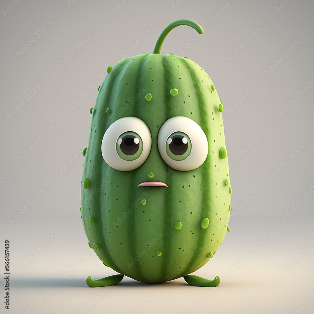 Cute cartoon cucumber character. Generative AI. Lovely cucumber. Stock ...