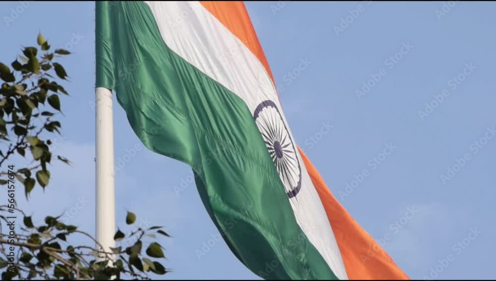 Slow-motion of India flag flying high at Connaught Place with pride in ...