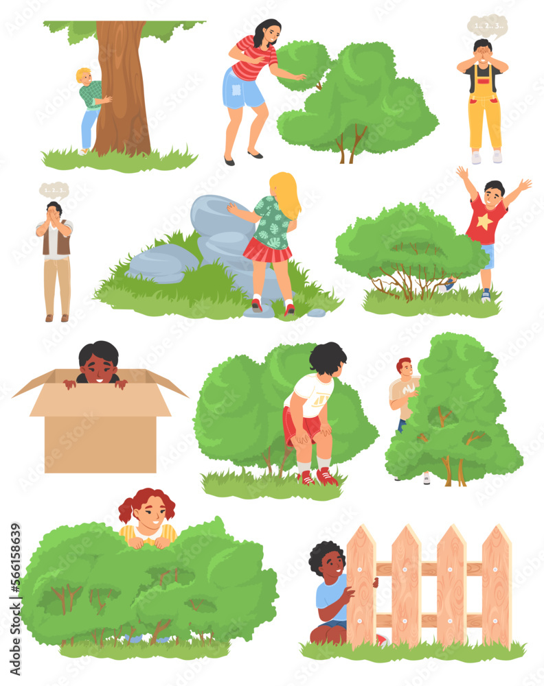 Kids Playing Hide And Seek Vector Set Stock Vector Adobe Stock