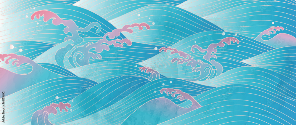 Traditional Japanese wave pattern vector. Luxury hand drawn oriental ...