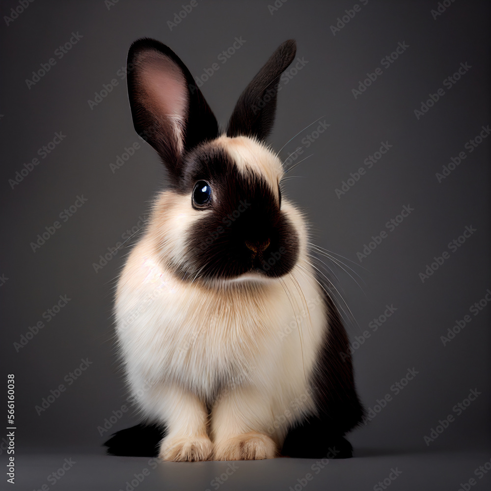 Half White Half Black Rabbit with Symmetrical Charm Stares Intently ...
