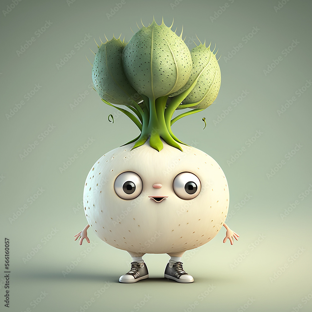 Cute cartoon white turnip character. Generative AI. Lovely white turnip ...