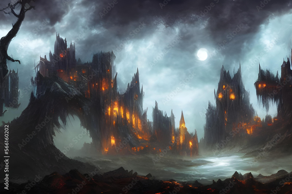 dark fantasy castle landscape. dark fantasy concept. dark fantasy ...