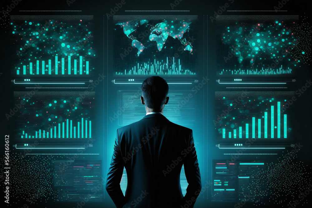 Business man using AI, Data Science, dashboard, and future tech to make ...