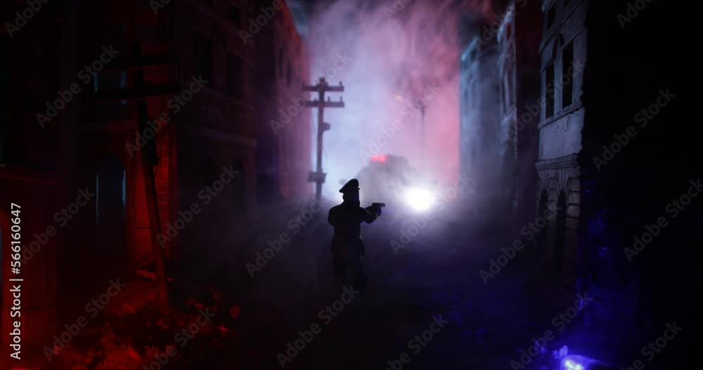 Police raid at night and you are under arrest concept. Silhouette of ...