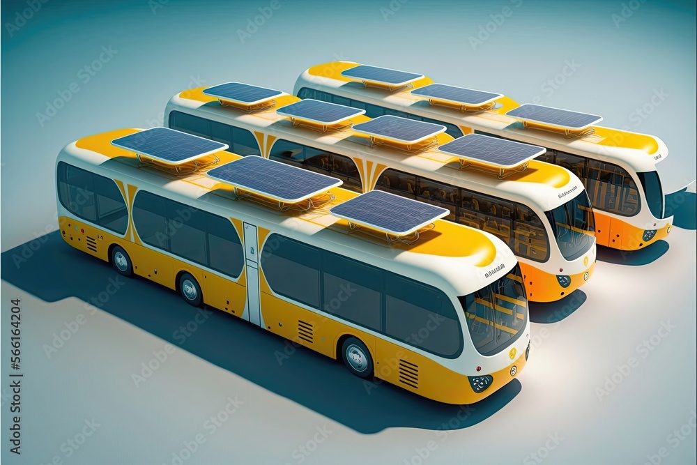Visual representation of a fleet autonom bus with solar panels ...