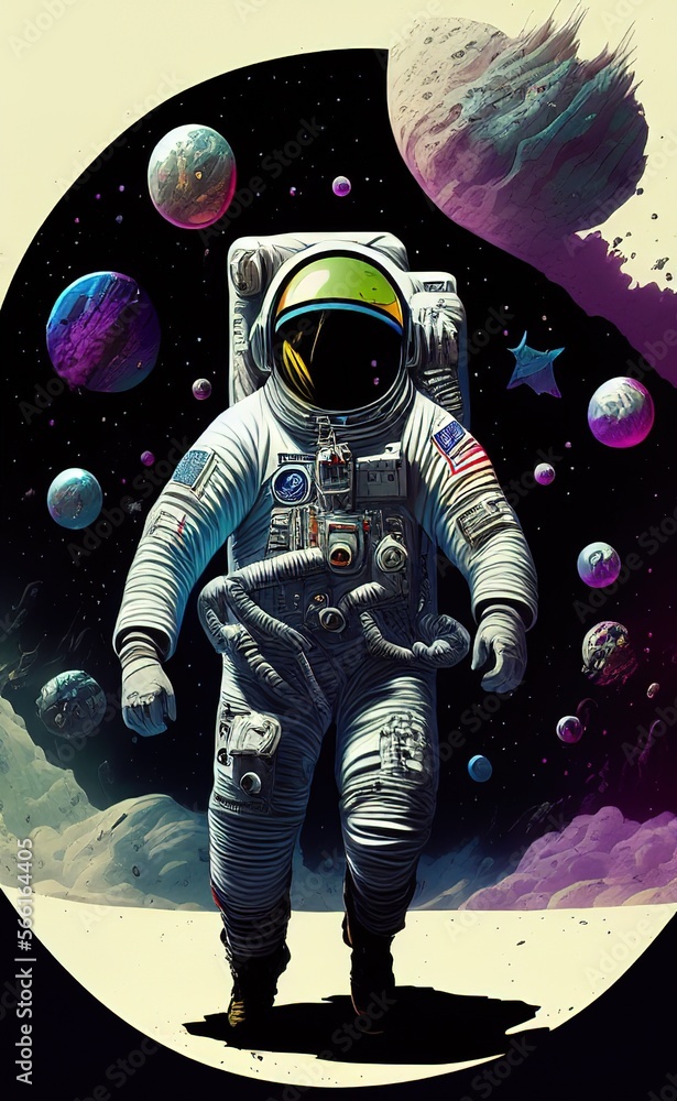 astronaut comic art. Photorealistic ink art. Techno scifi Stock ...