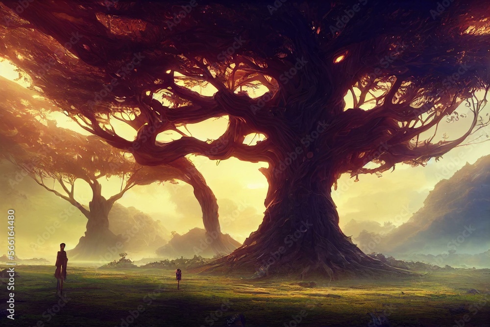 Giant world tree in fantasy concept. anime style. illustration painting ...