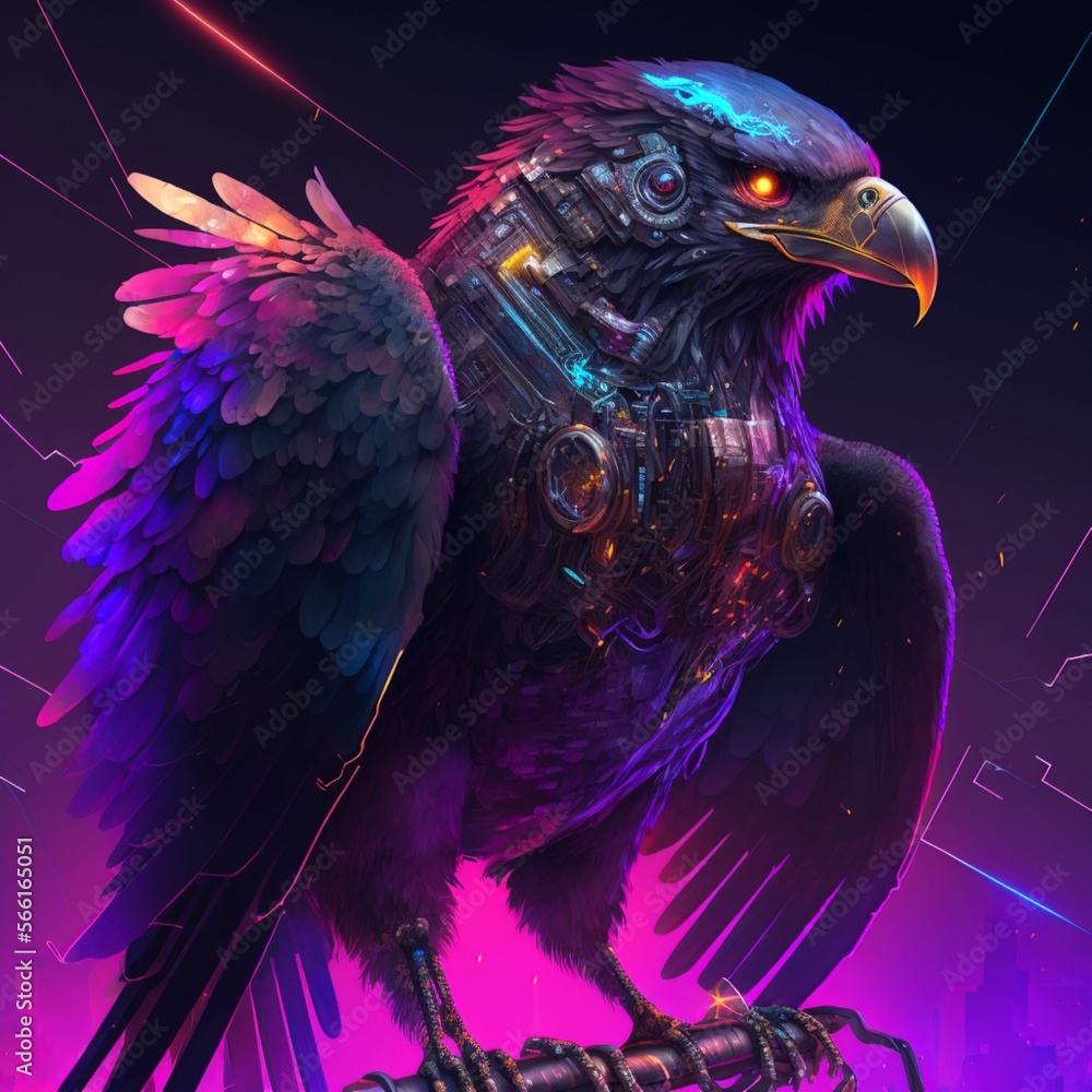 eagle robot cyberpunk illustration Stock Illustration | Adobe Stock