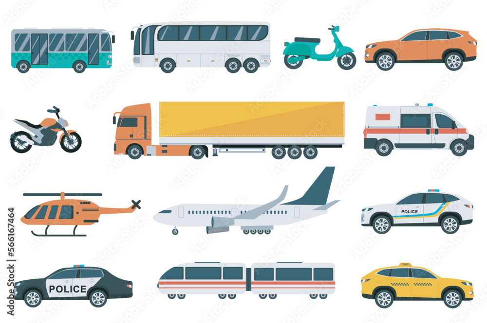 Transports set graphic elements in flat design. Bundle of bus ...