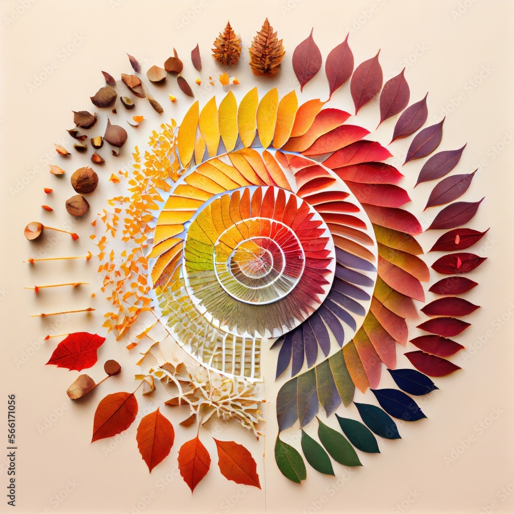 Fibonacci sequence of a knolling colorful autumn leaves - generative ai ...