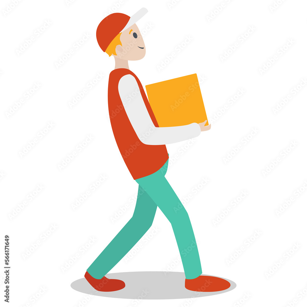 Delivery guy with parcel cartoon PNG illustration with transparent ...