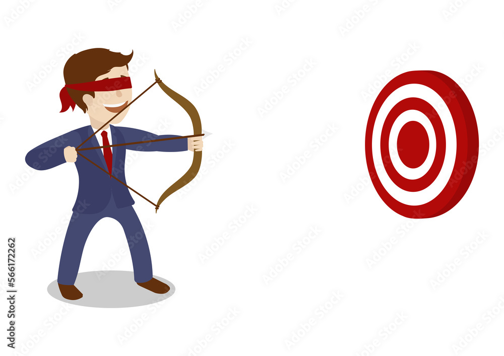 Businessman blindfolded archer cartoon PNG illustration with ...