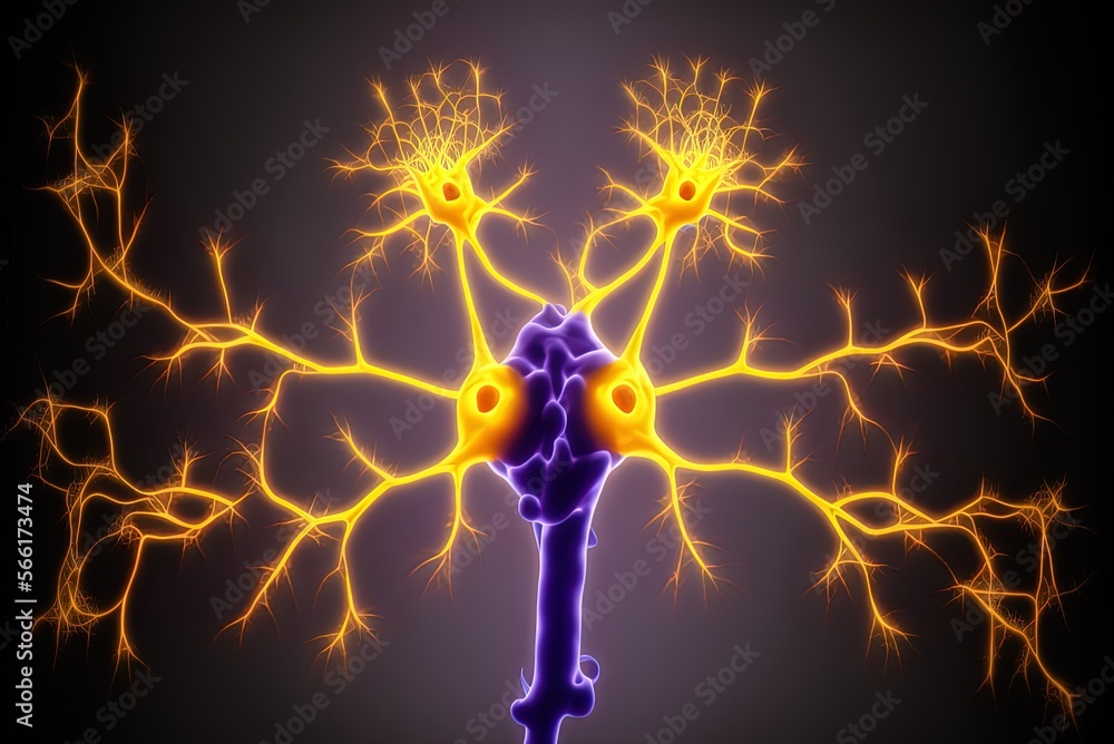 Neuron cells shown conceptually with glowing connection knots. synapses ...