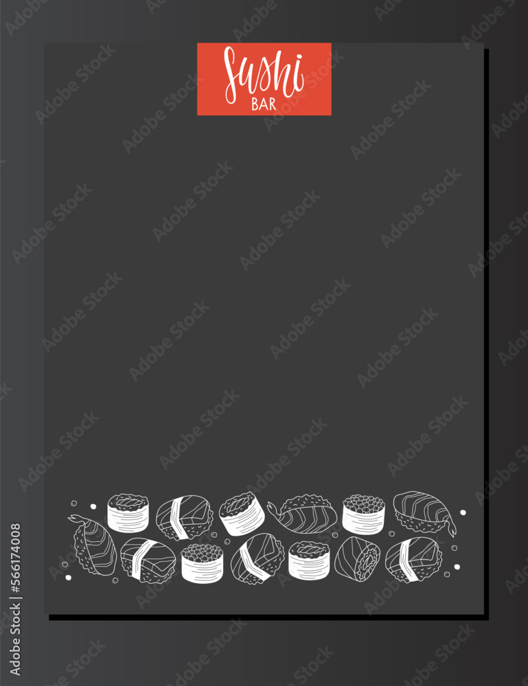 Sushi menu template with asian food doodle sketch for Invitation, cover ...