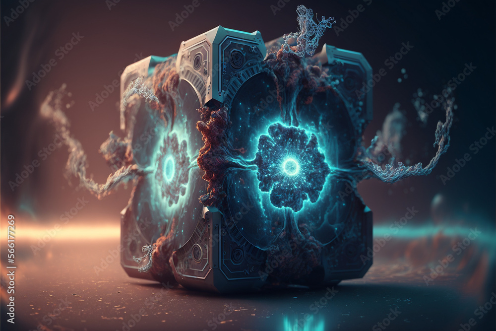 blockchain technology in digital art with glowing lights quantum Stock ...