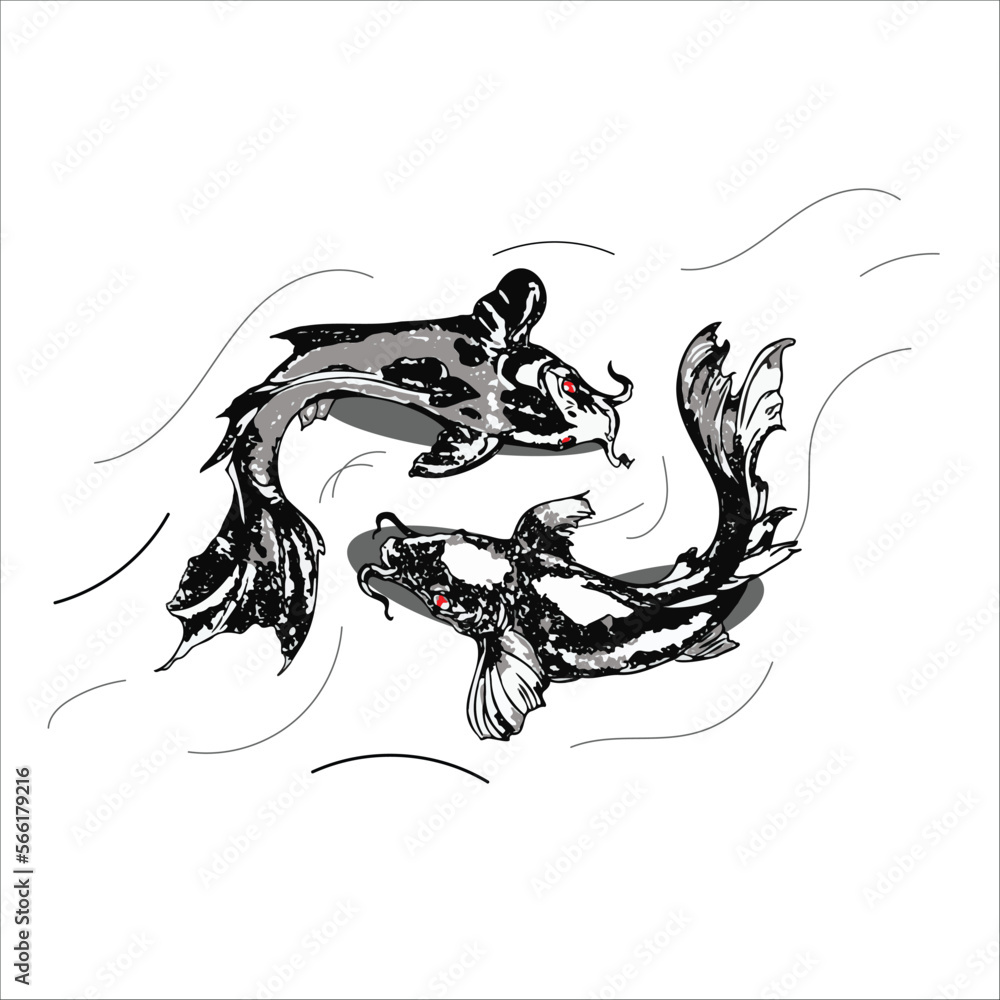 Symbol two fishes swim in different direction star sign logo birth star ...