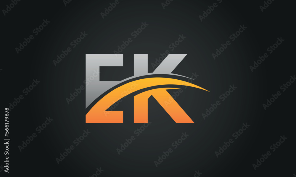 Initial Letter EK Logo Design With Swoosh Vector Illustration. Stock ...