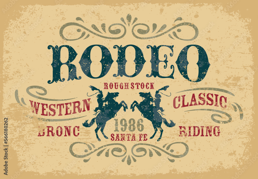 Horseback riding classic western cowboy rodeo vintage vector artwork ...