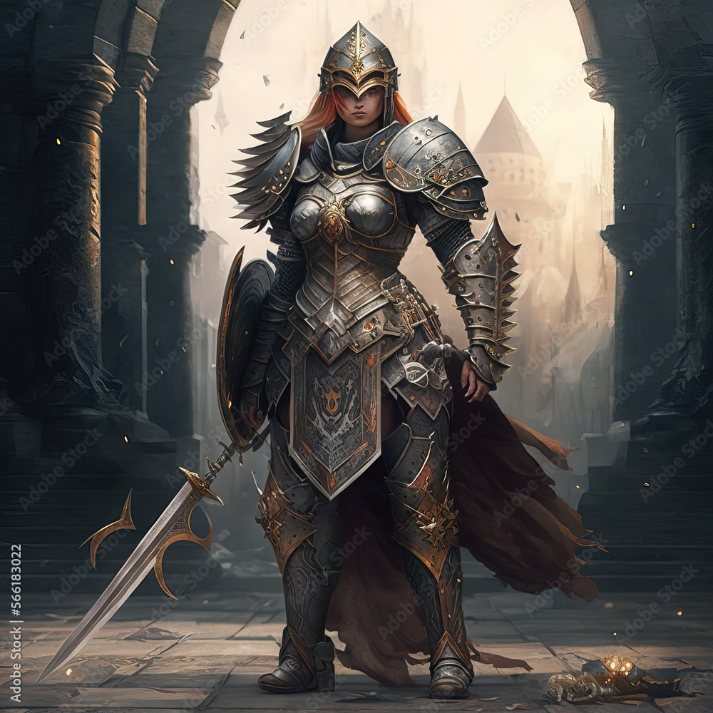 heavy armor female warrior Portrait, DnD character portrait, RPG avatar ...