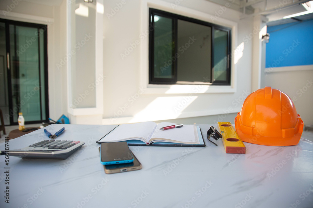 Architectural and Engineer Office desk background construction project ...