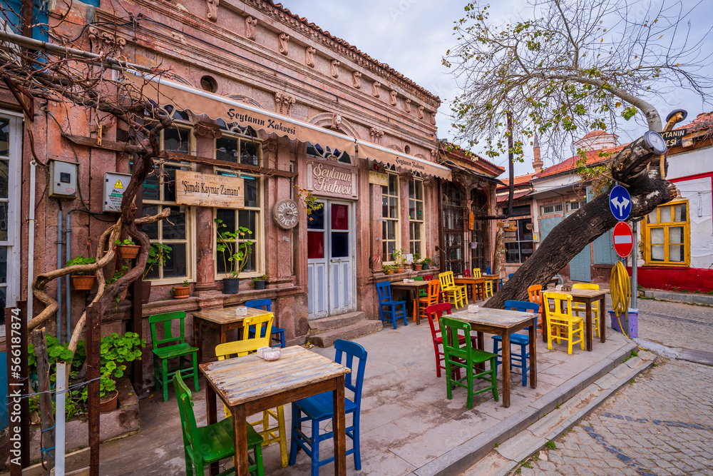 Ayvalik, Turkey - January 26, 2023 : Colorful historical street view in ...