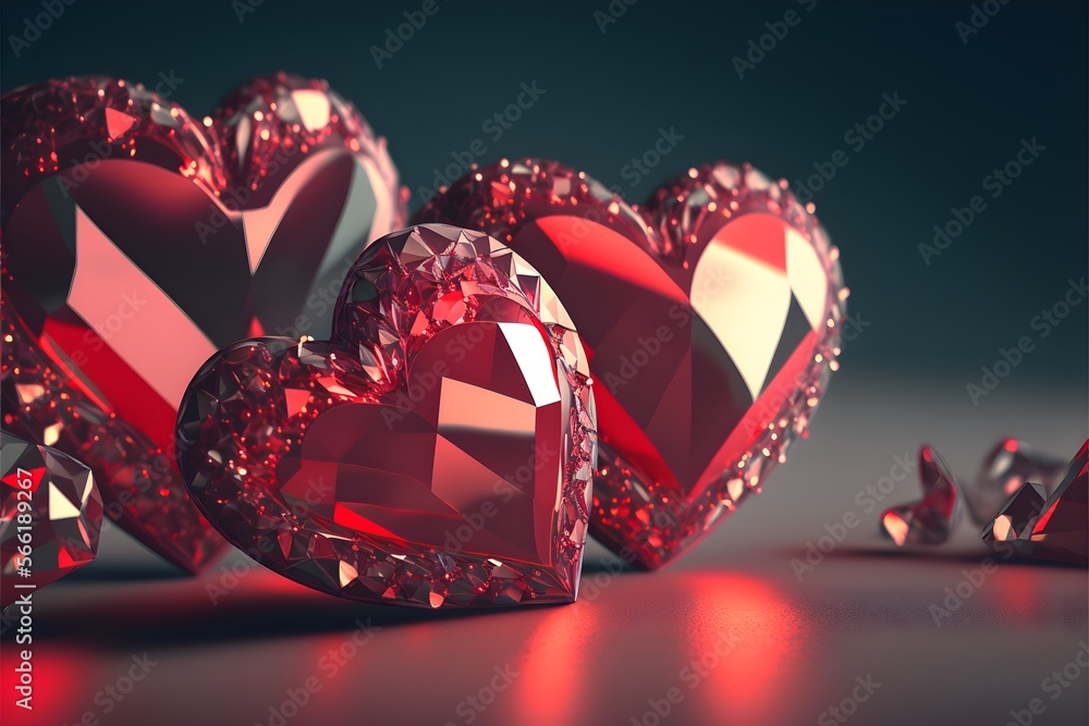 Saint Valentines Day Red hearts diamonds f35mm 8k HD cinematography ...