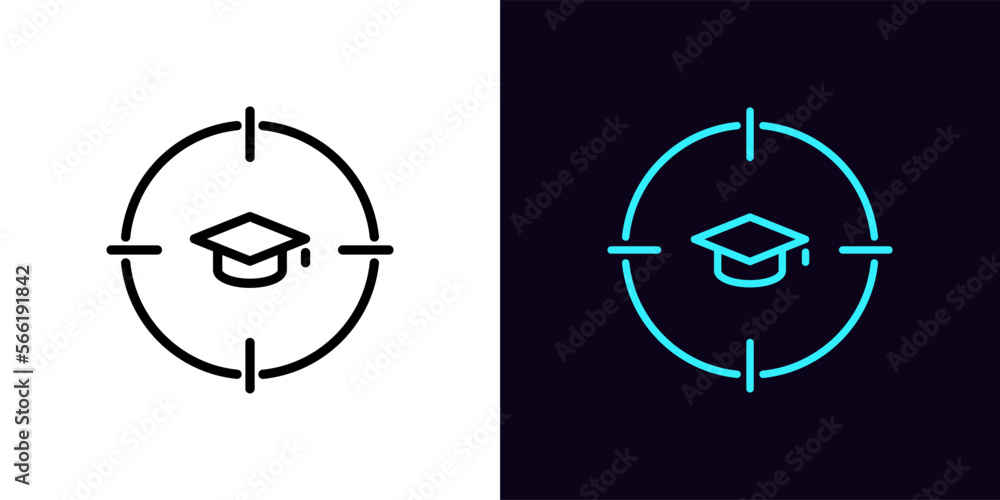 Outline education target icon, with editable stroke. Aim frame with ...