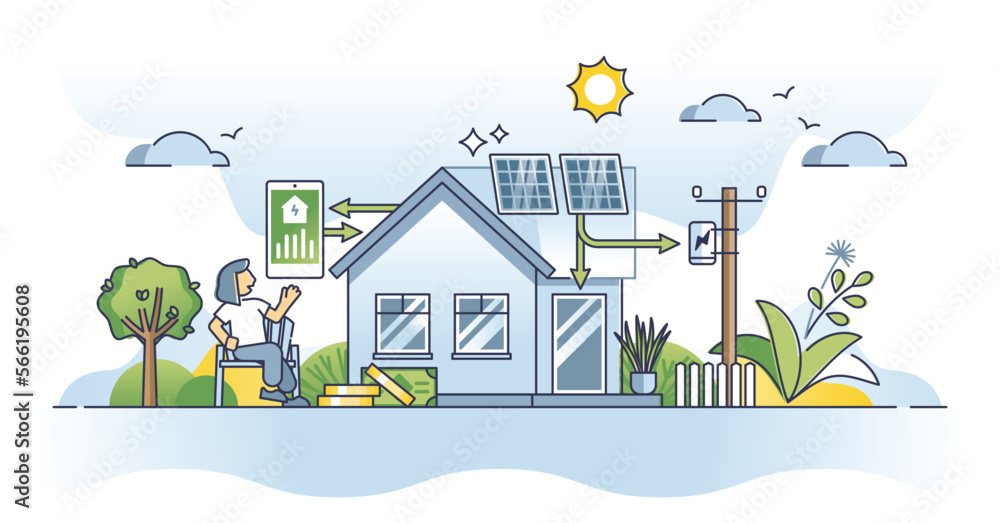 Solar panel energy savings for power economy calculation outline ...