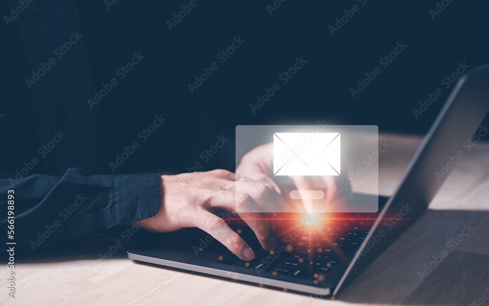 Businessman hand using Laptop pc with email icon, Email concept Stock ...