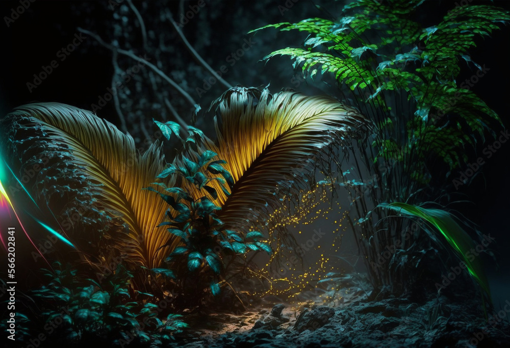 Spectacularly Vibrant 3D AI-Generated Jungle Illuminated by Bright ...