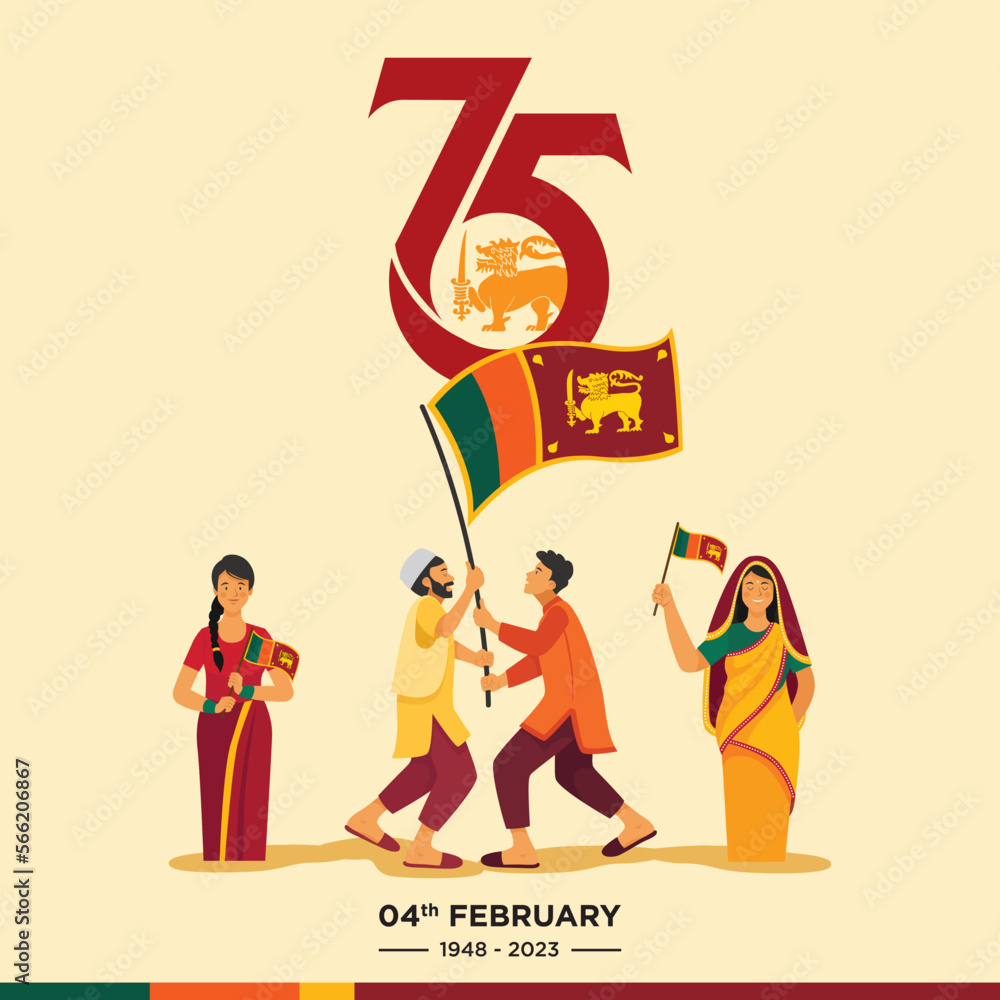 Vetor do Stock: Happy 75th independence day of Sri Lanka. celebrating ...