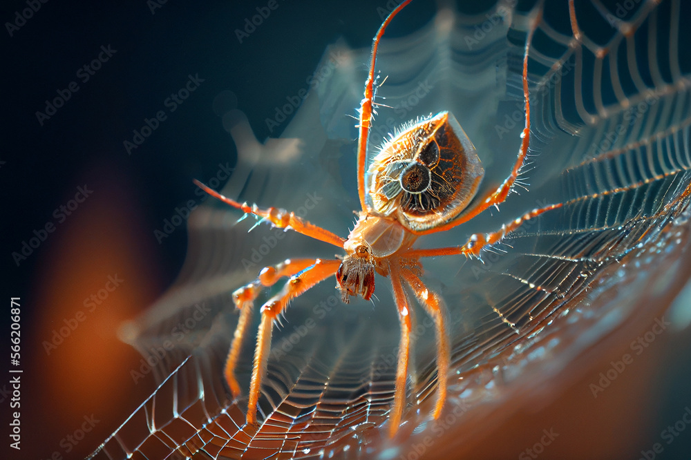 A close-up of a spider spinning its web, the delicate strands of silk ...
