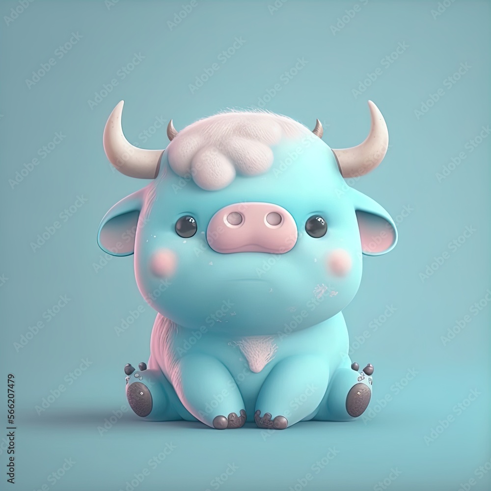 Adorable baby bull sitting with smile. Happy cartoon calf in disney ...