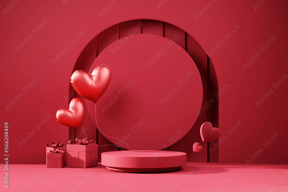 Valentine's day stage podium mock up with heart product display ...