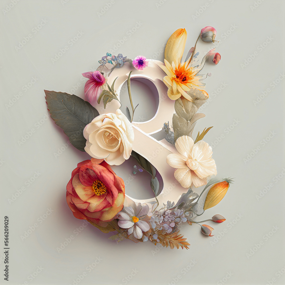 Spring concept of creative number 8, eight, flat lay. The date for the ...