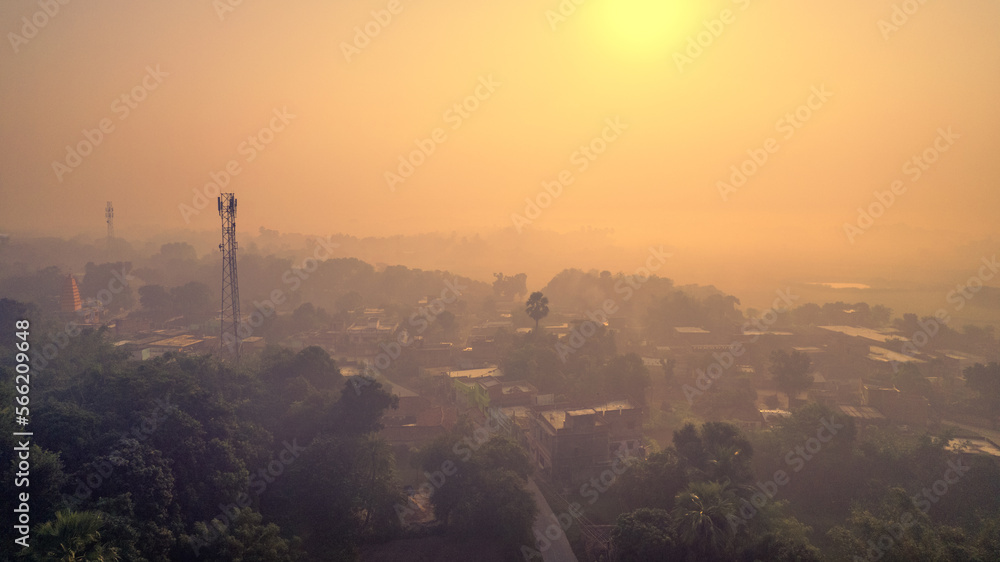 Aerial landscape view of a village in India, drone shot of Rural India ...