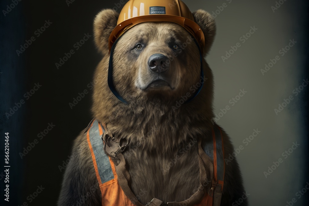 Bear with safety helmet - Close up portrait - Construction worker ...