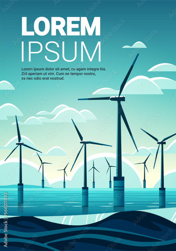 offshore wind farm with turbines in sea or ocean renewable water ...