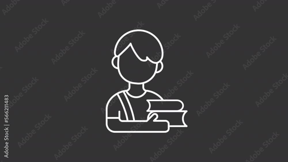 Animated schoolboy white line icon. Elementary school pupil. Loop HD ...