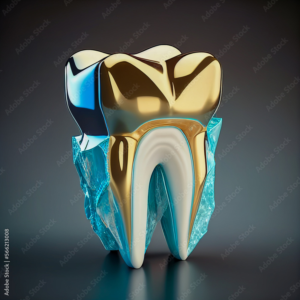 3d gold tooth in dentistry, Generative AI Art Illustration Stock ...
