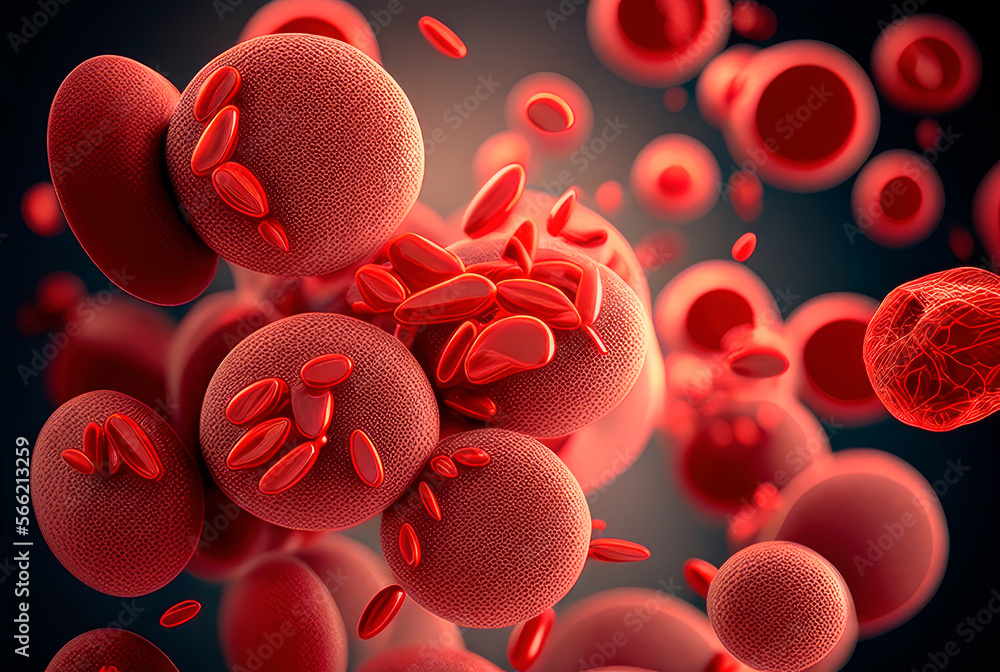 Microscopic view of blood plasma flowing through arteries and veins ...