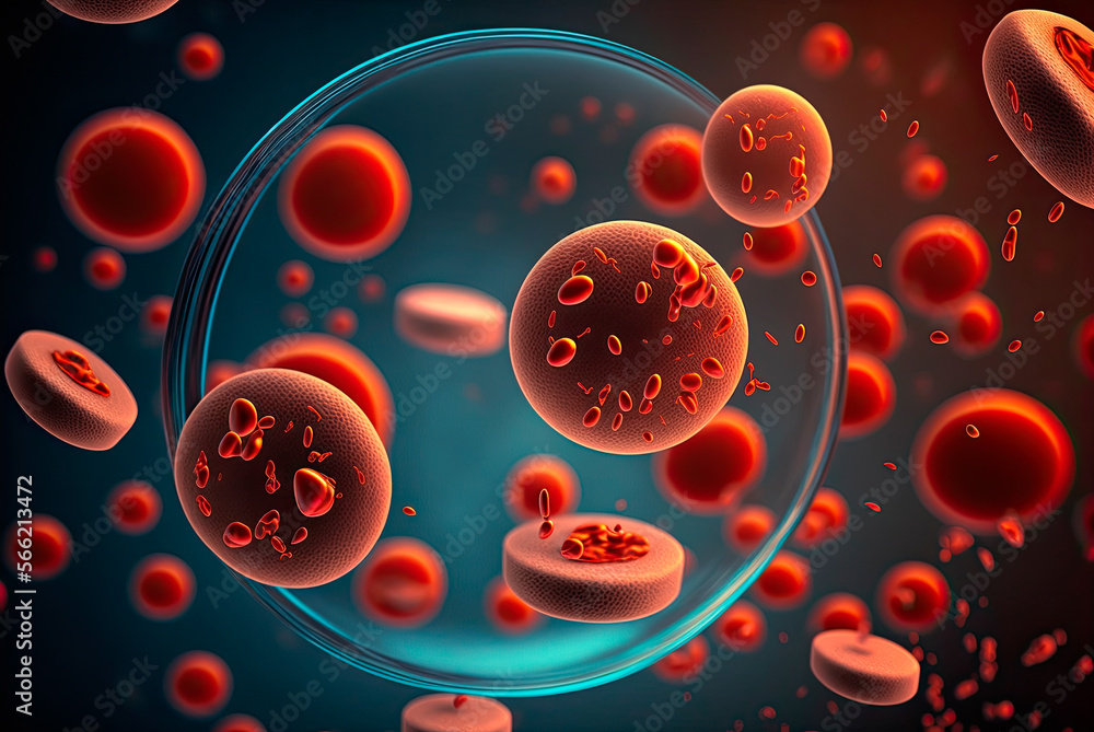 Microscopic view of blood plasma flowing through arteries and veins ...
