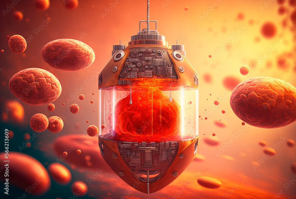 Microscopic artifact injected into the human body and flowing through ...