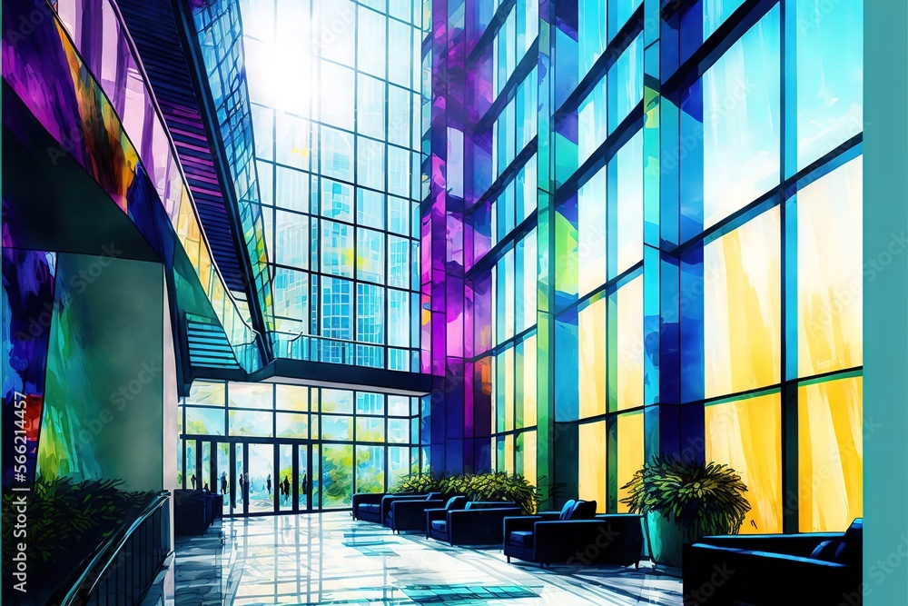 Abstract fragment of the architecture of modern lobby, the hallway of ...