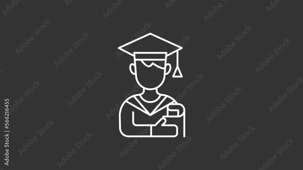 Animated student white line icon. University graduate. Loop HD video ...