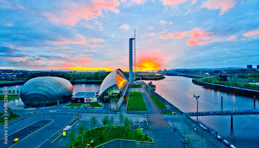 Glasgow .. night shot ...Clyde side. Science Centre, sunset, scenic ...