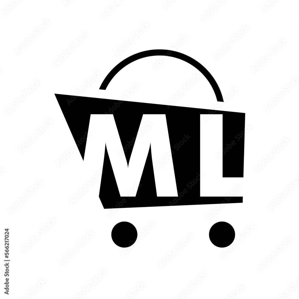 Initial ML logo trolley letter illustrated brand shop supermarket store ...